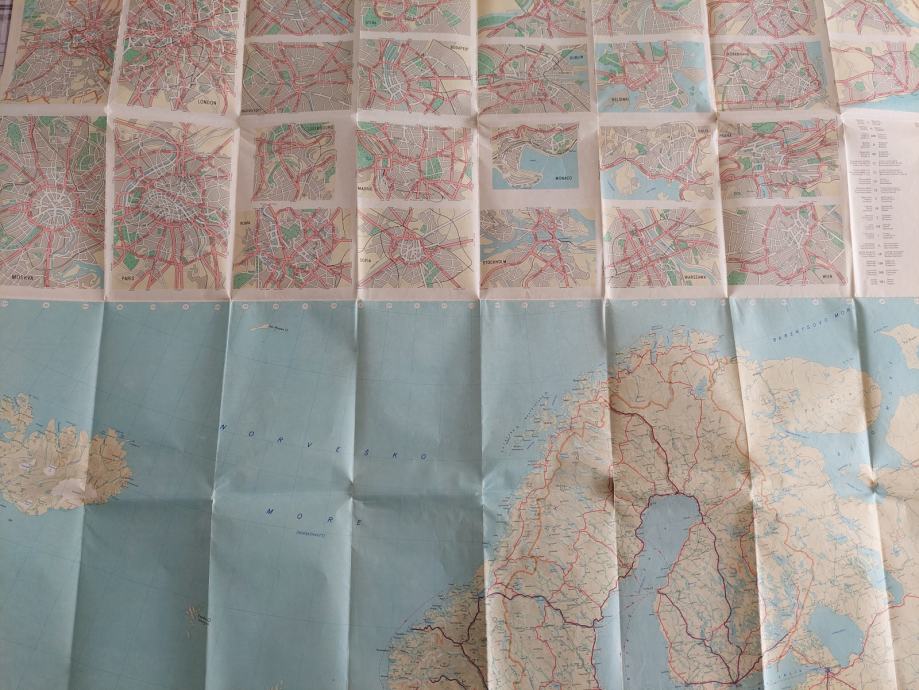 OHRANJEN ZEMLJEVID,AVTO KARTA,KARTA ZA MOTORJE,EVROPA,1966,AVTOKARTA