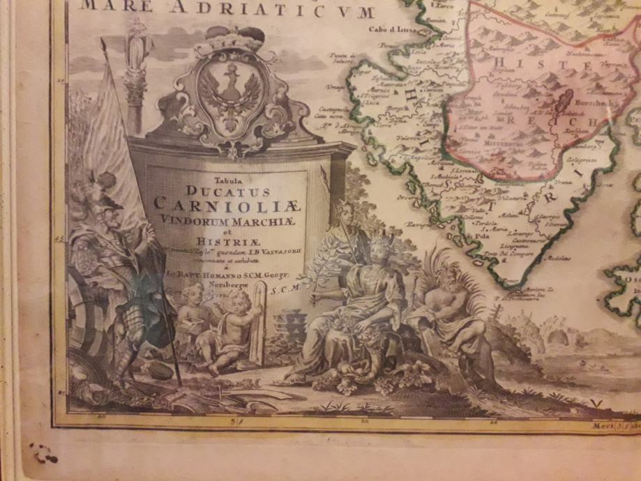 Zemljevid Kranjskih dežel iz 1714 leta ORIGINAL KOLORIRAN BAKROREZ!