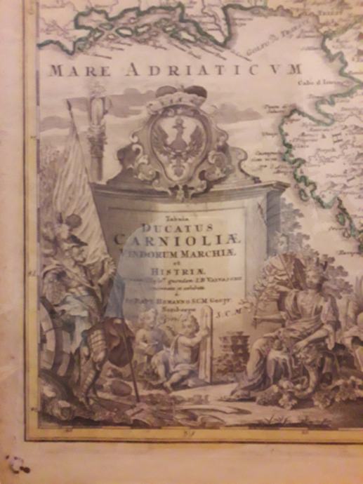 Zemljevid Kranjskih dežel iz 1714 leta ORIGINAL KOLORIRAN BAKROREZ!