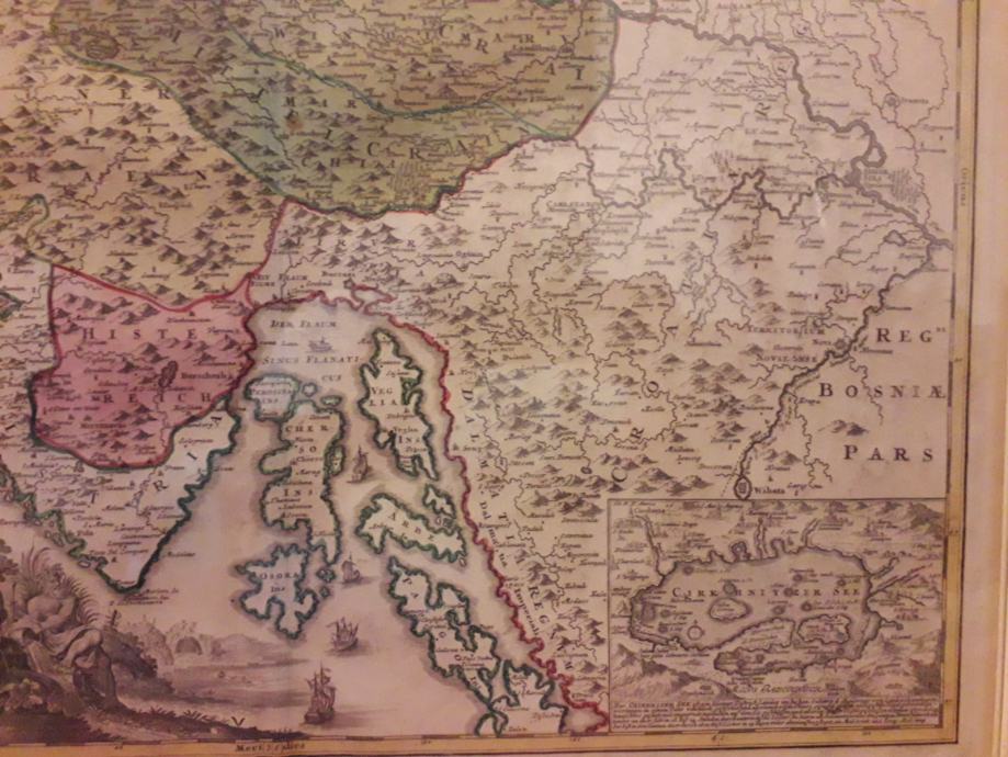 Zemljevid Kranjskih dežel iz 1714 leta ORIGINAL KOLORIRAN BAKROREZ!