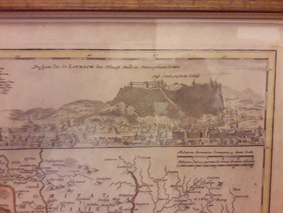 Zemljevid Kranjskih dežel iz 1714 leta ORIGINAL KOLORIRAN BAKROREZ!