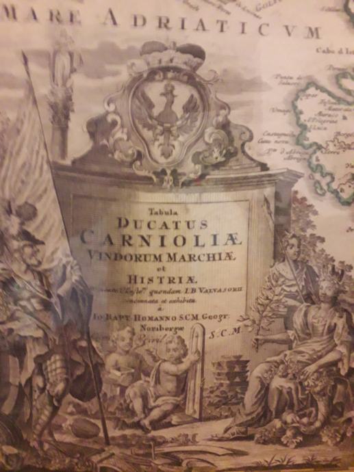 Zemljevid Kranjskih dežel iz 1714 leta ORIGINAL KOLORIRAN BAKROREZ!