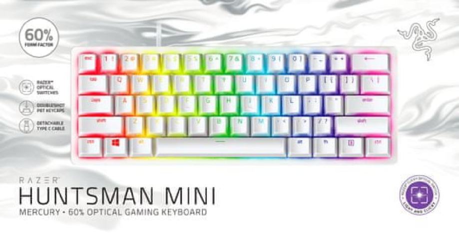 Razer Huntsman Mini Mercury RGB 60% mehanska gaming tipkovnica (bela)