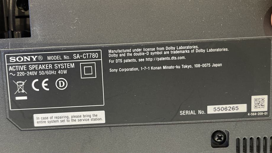 Sony Soundbar s tehnologijo Bluetooth HT-CT780 2.1-kanalna verzija