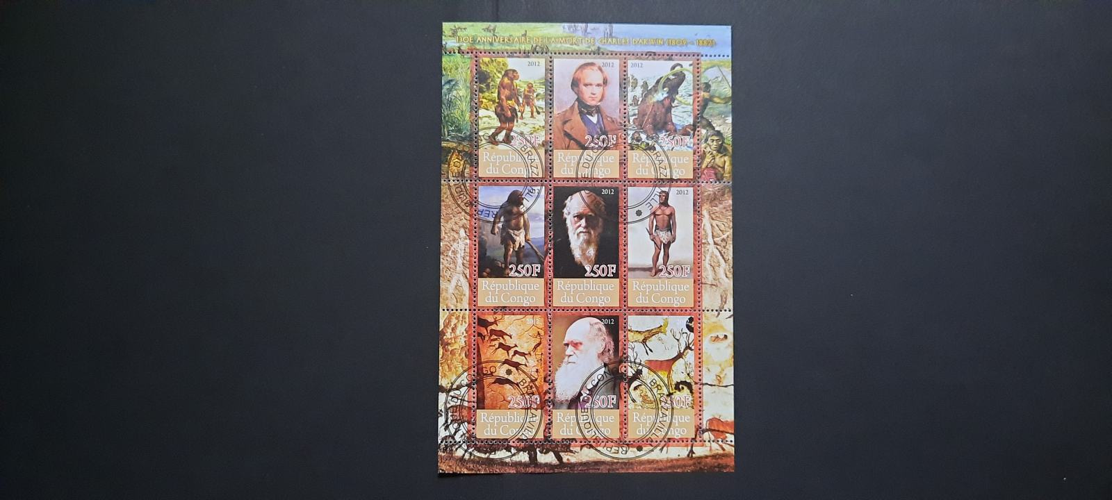 Charles Darwin - Kongo 2012 - blok 9 znamk, žigosan (Rafl01)