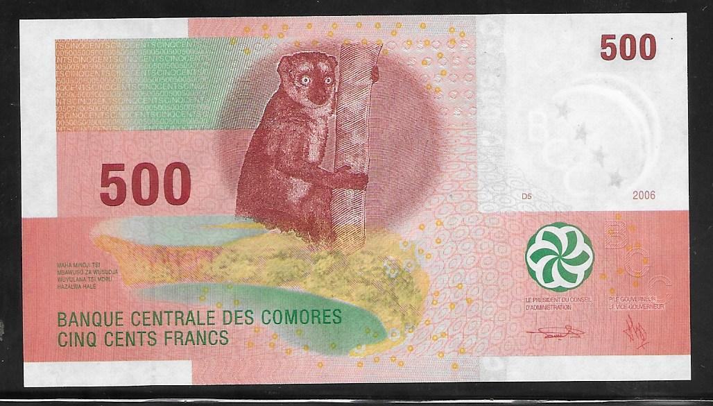 KOMORI / COMORES, 500 frankov, 2006, UNC - lemur