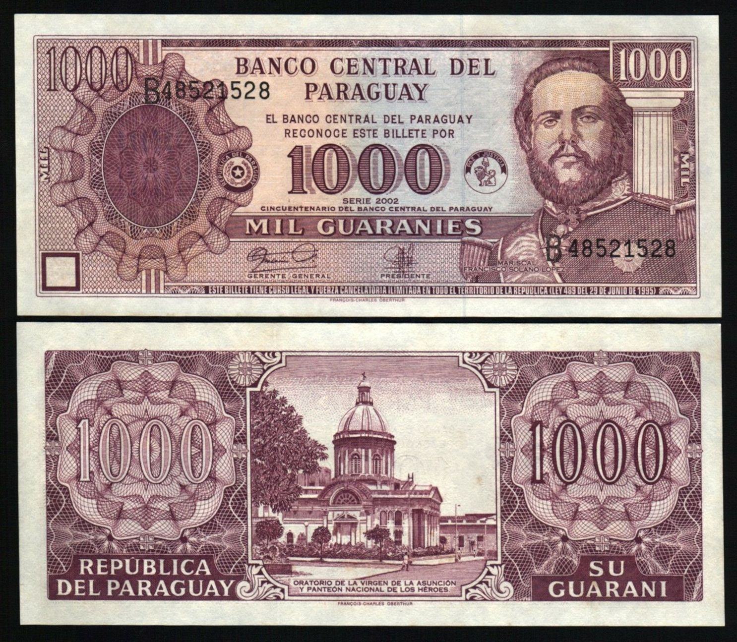 PARAGVAJ / Paraguay 1000 guarani 2002 spominski P-221 UNC