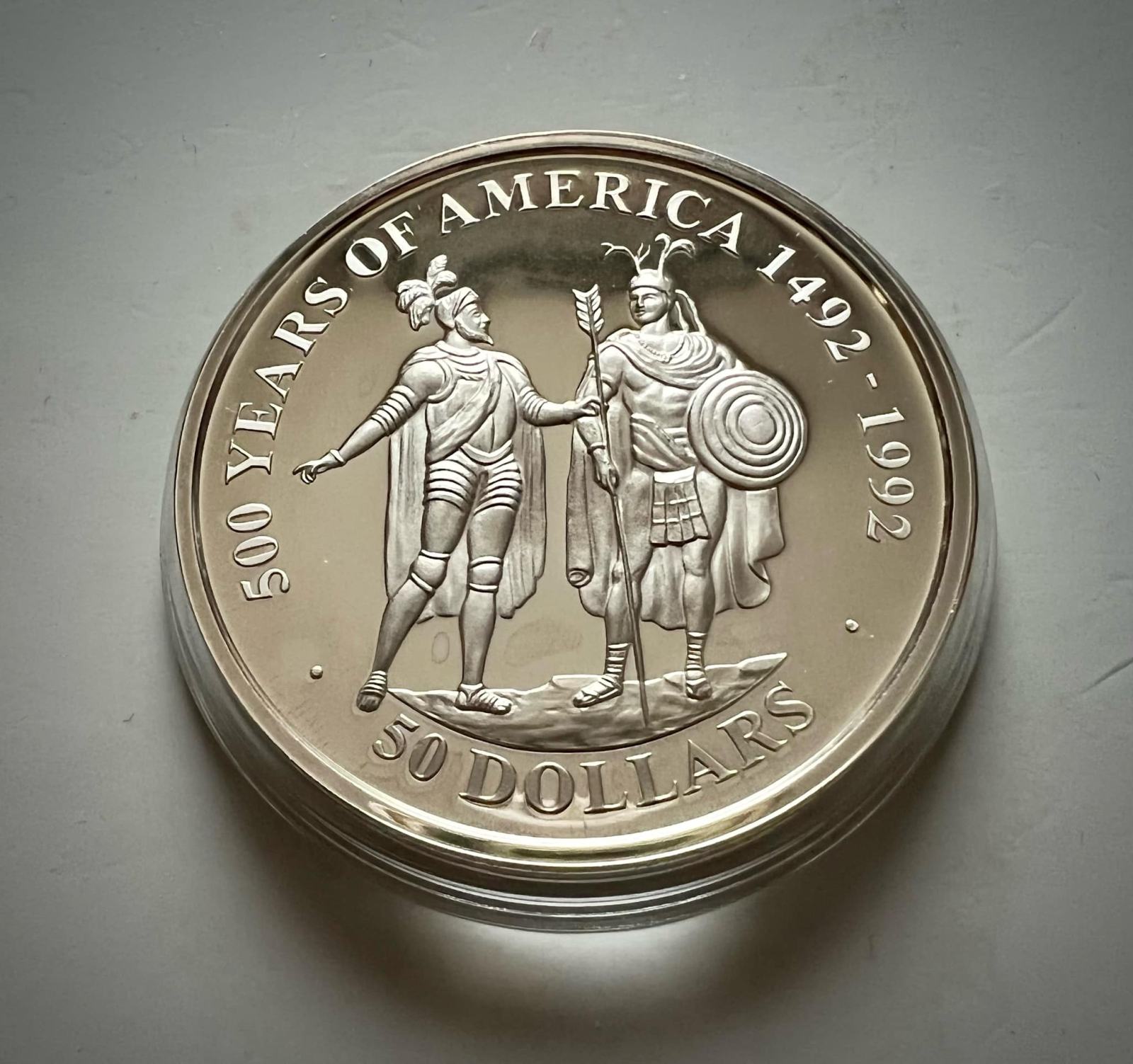 1990 SREBRNIK Cook Islands 50 dollars 500 years of America (otaku)