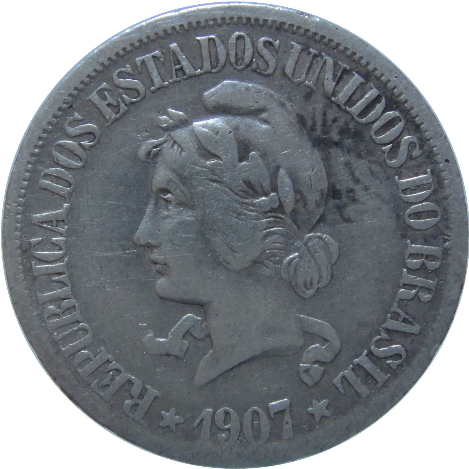 LaZooRo: Brazil 500 Reis 1907 VF - Srebro
