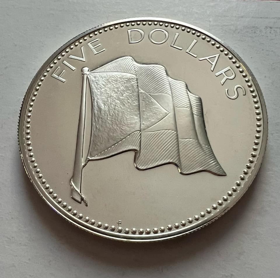 SREBRNIK Bahamas 1974 5 dollars proof zastava (otaku)