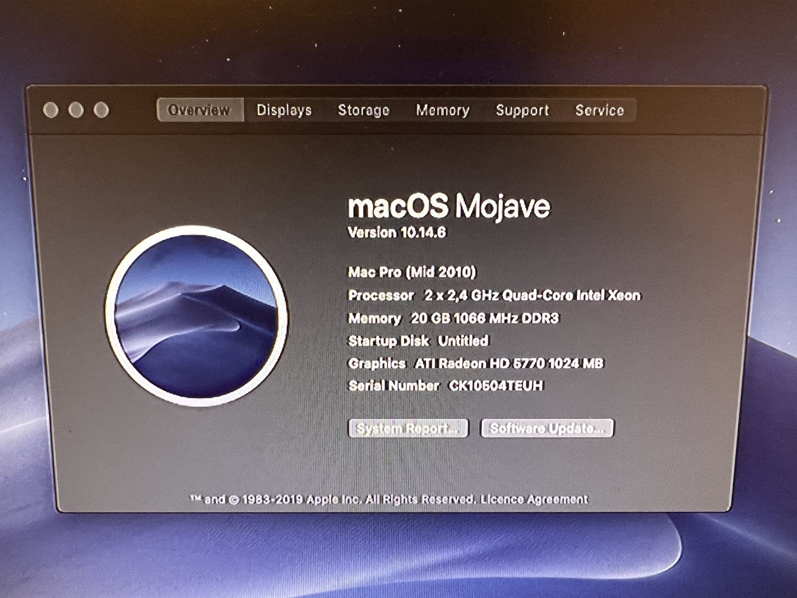 Mac Pro 2010 / 20GB ram / 500SSD / Ati Radeon / Mojave