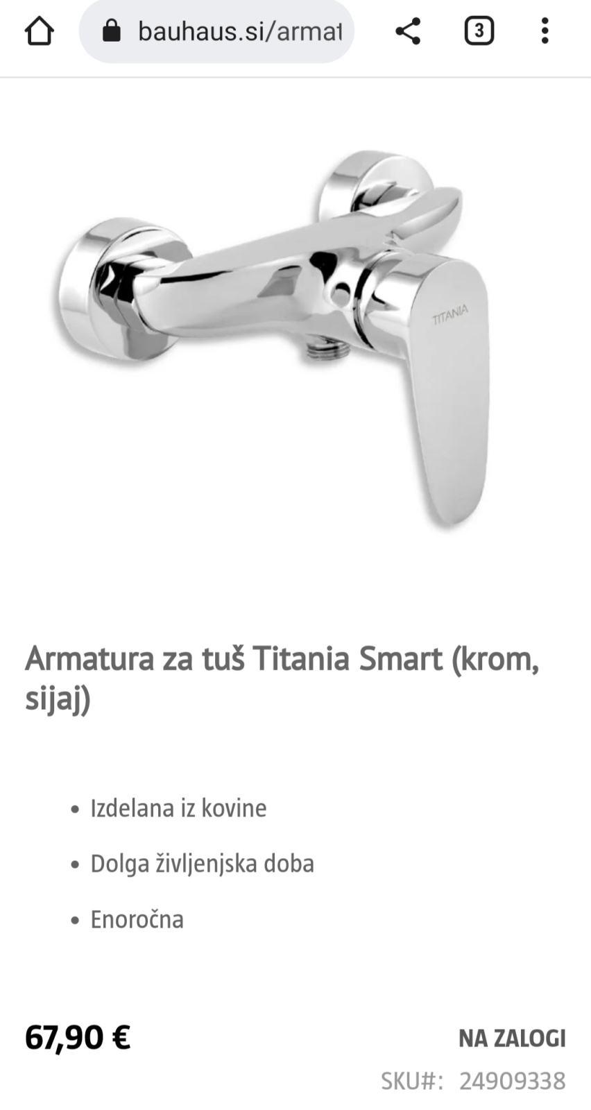 Nova, zapakirana armatura za tuš