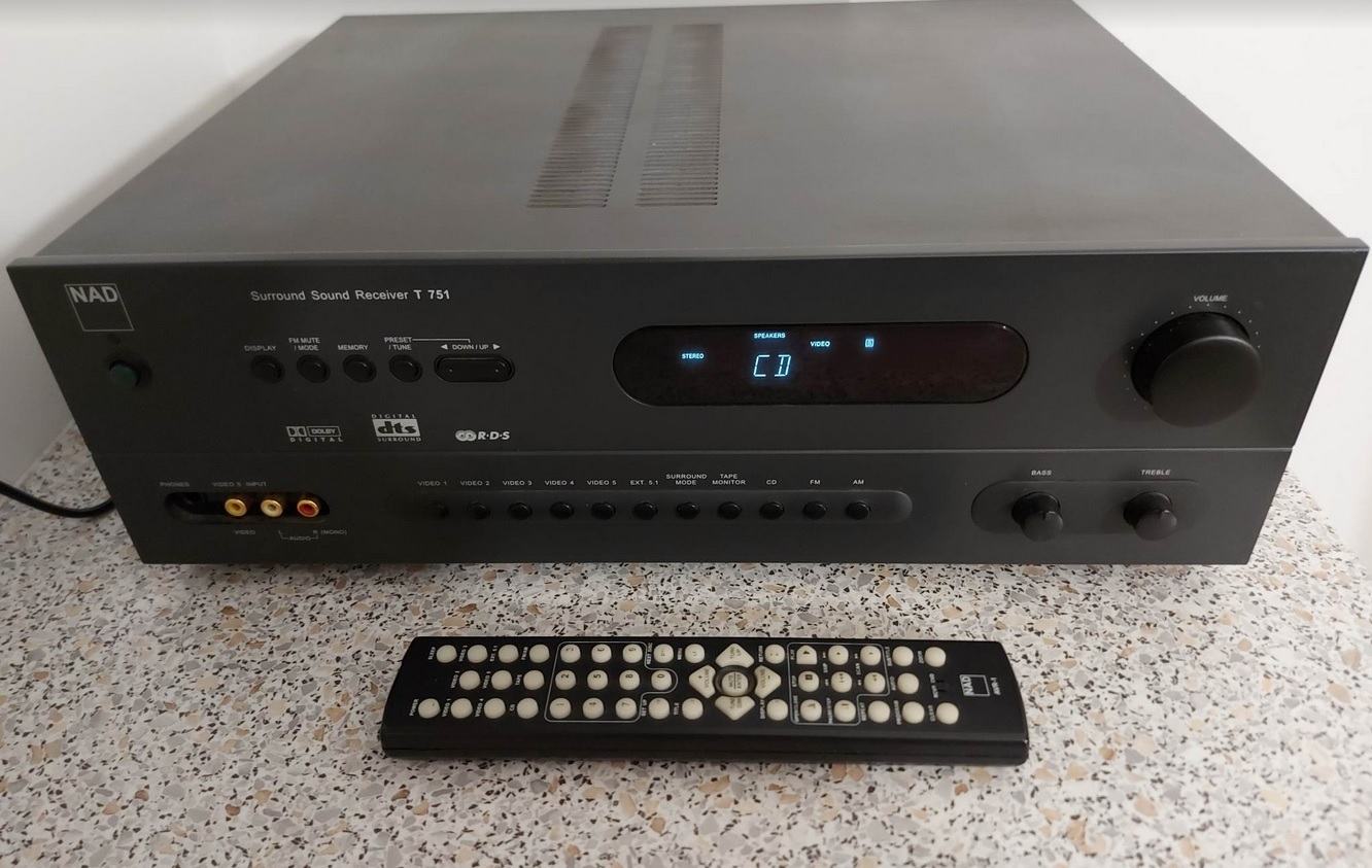 HI-FI AUDIO-VIDEO SURROUND RECEIVER NAD T 751, 6x70W + zvočniki CERWIN