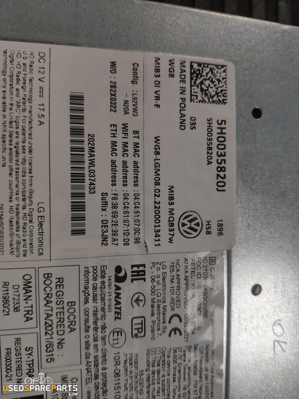MMI MODUL MULTIMEDIA VOLKSWAGEN GOLF 8, MIB 3, 2021
