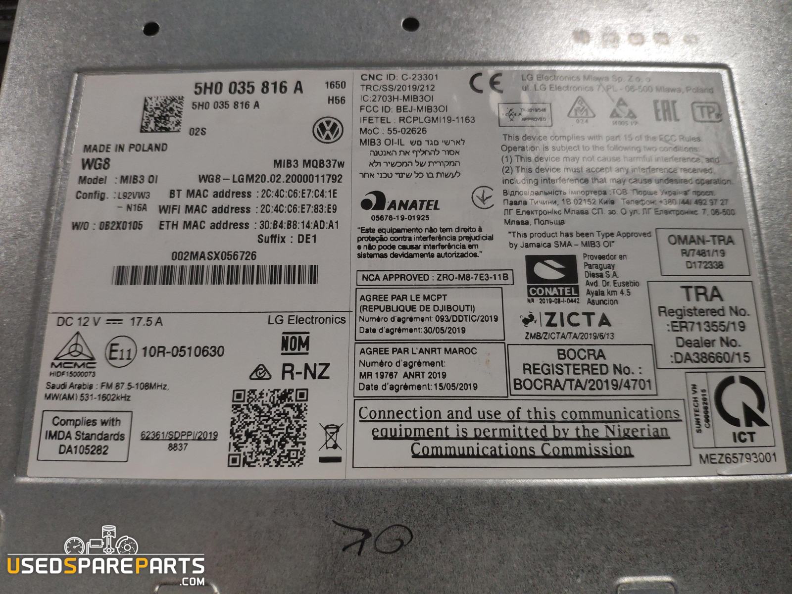 MMI MULTIMEDIA MODUL GOLF 8, MIB3, 2019