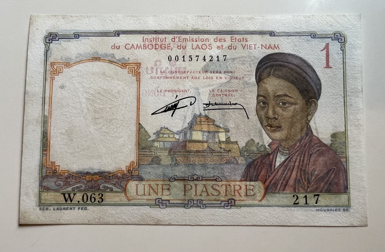 FRANCOSKA INDOKINA 1 PIASTRE 1953 XF