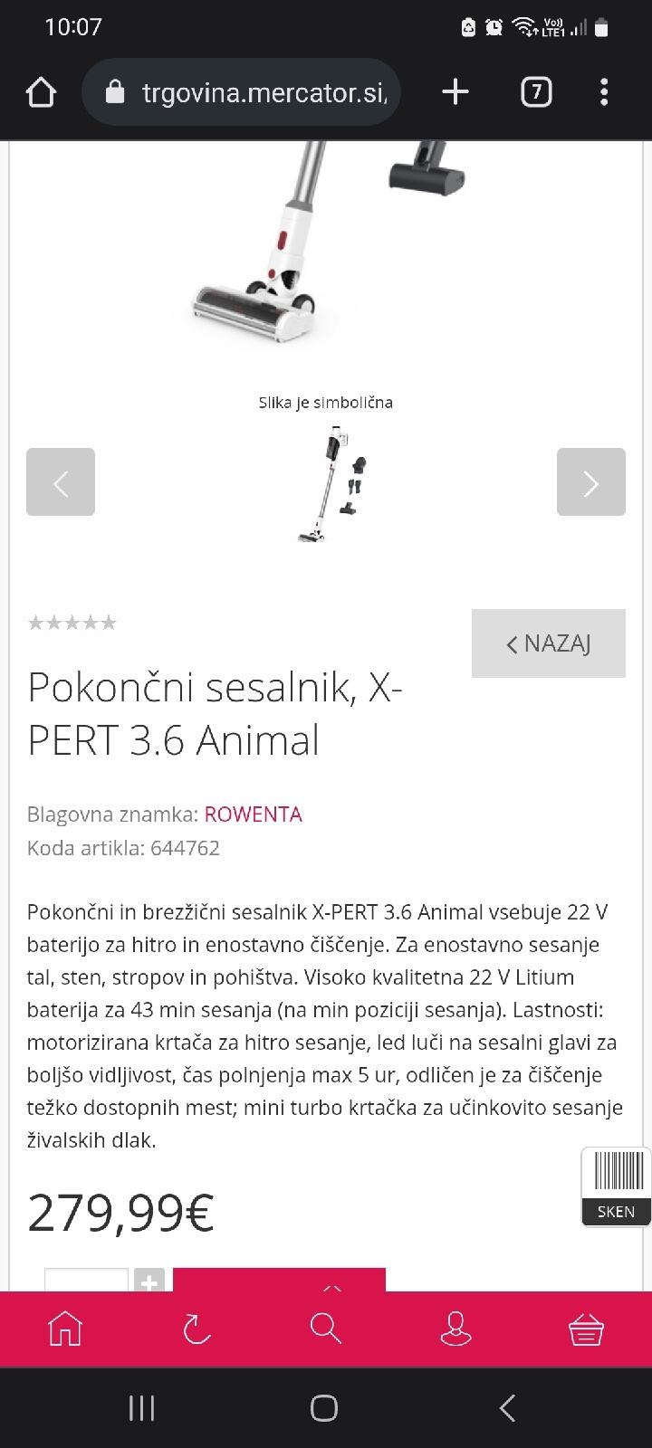 Brezžični, pokončni sesalec Rowenta