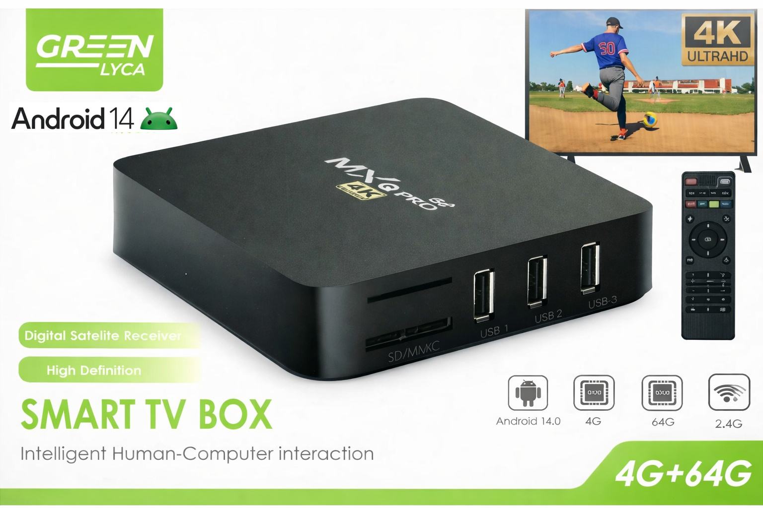 Android Box 4K UHD 4GB/64GB, Android 14 TV Box
