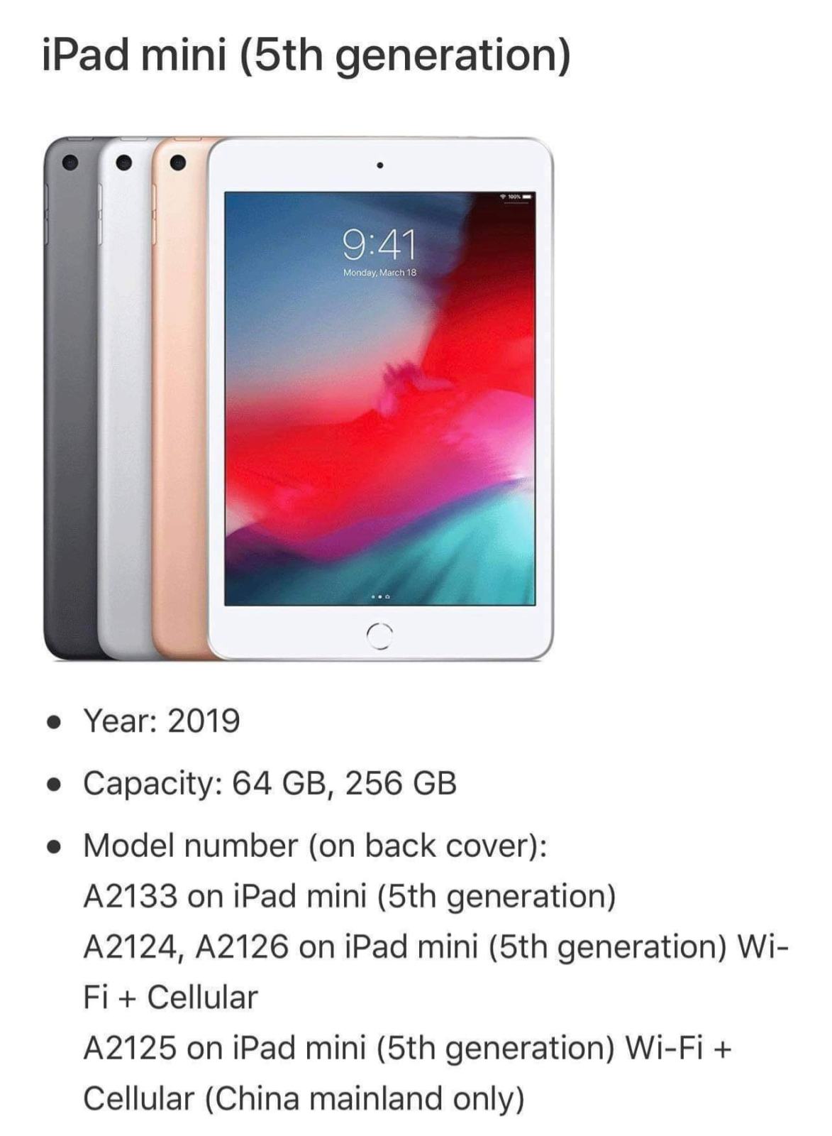 I PAD mini 5th generation 2019