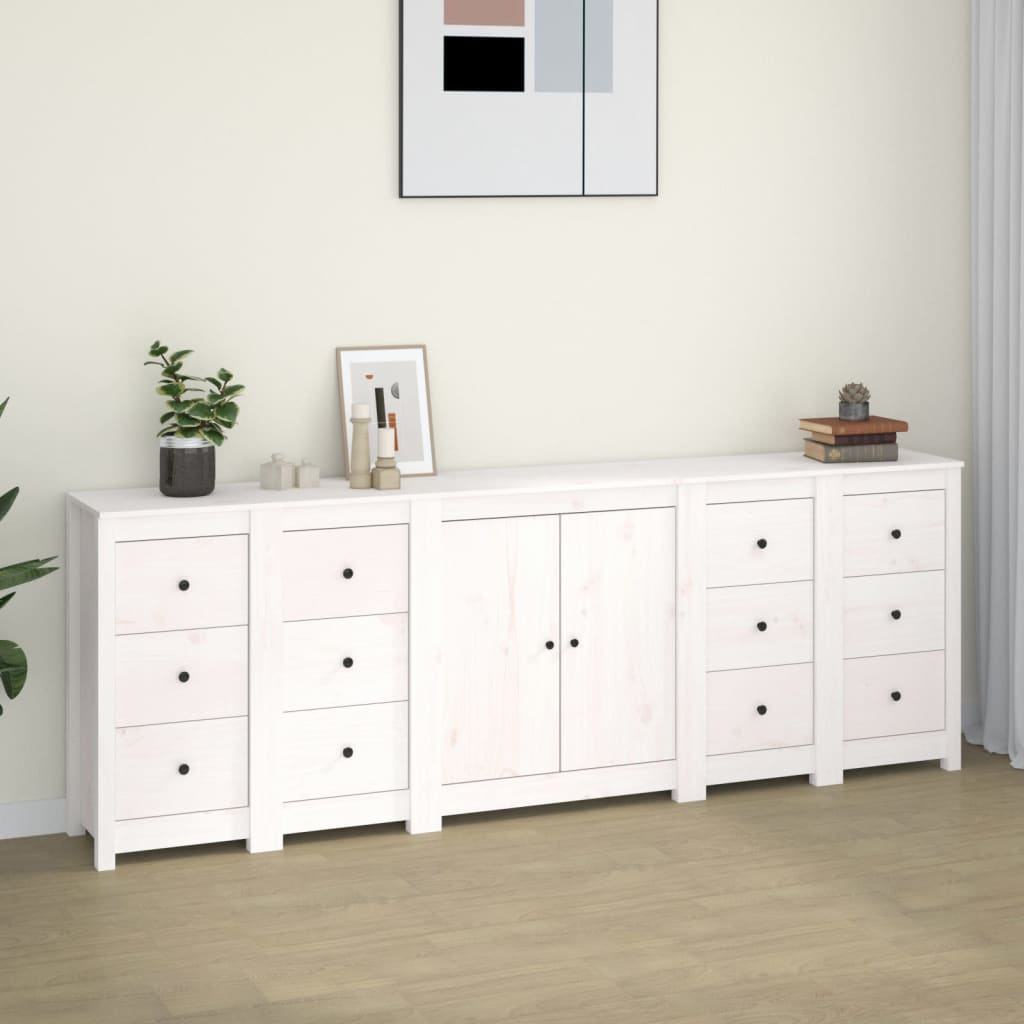 vidaXL Komoda bela 230x35x80 cm trdna borovina