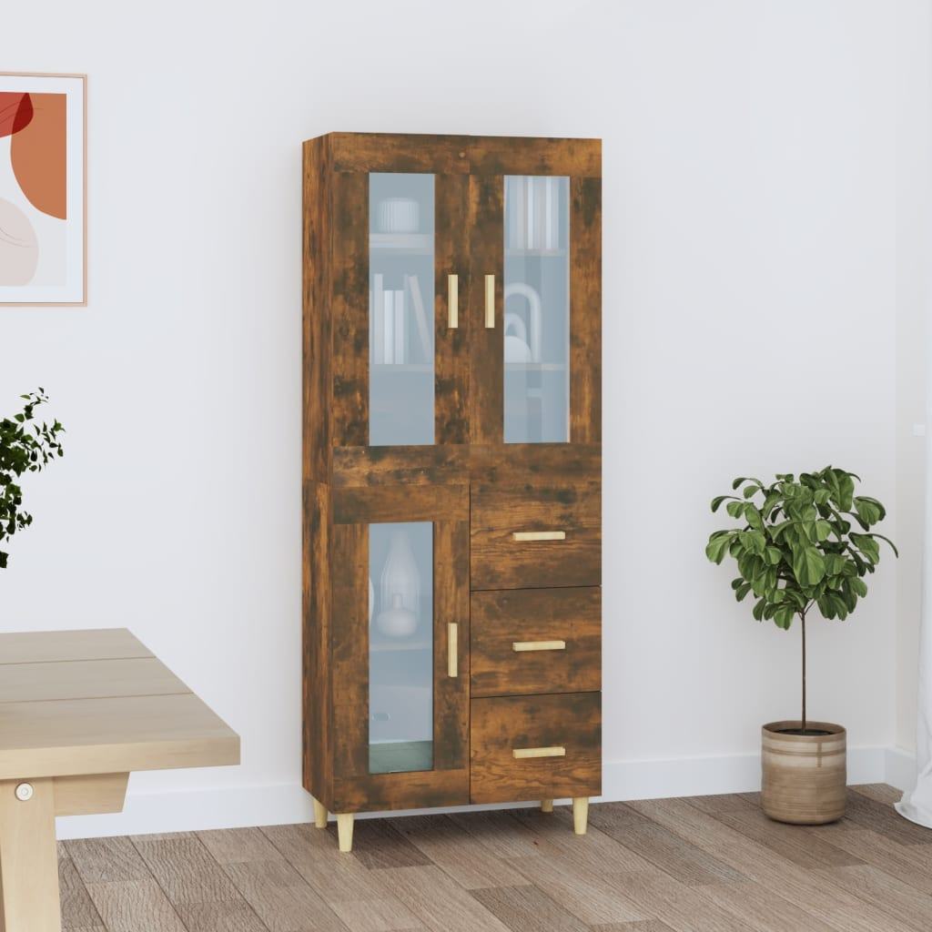 vidaXL Visoka komoda dimljen hrast 69,5x34x180 cm inženirski les