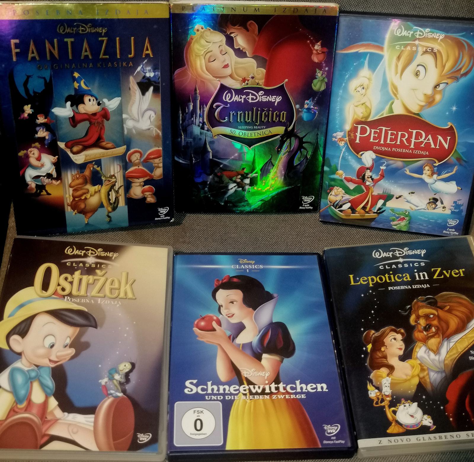 6x DISNEY klasične risanke: Sneguljčica, Trnuljčica, Ostržek...(8xDVD)