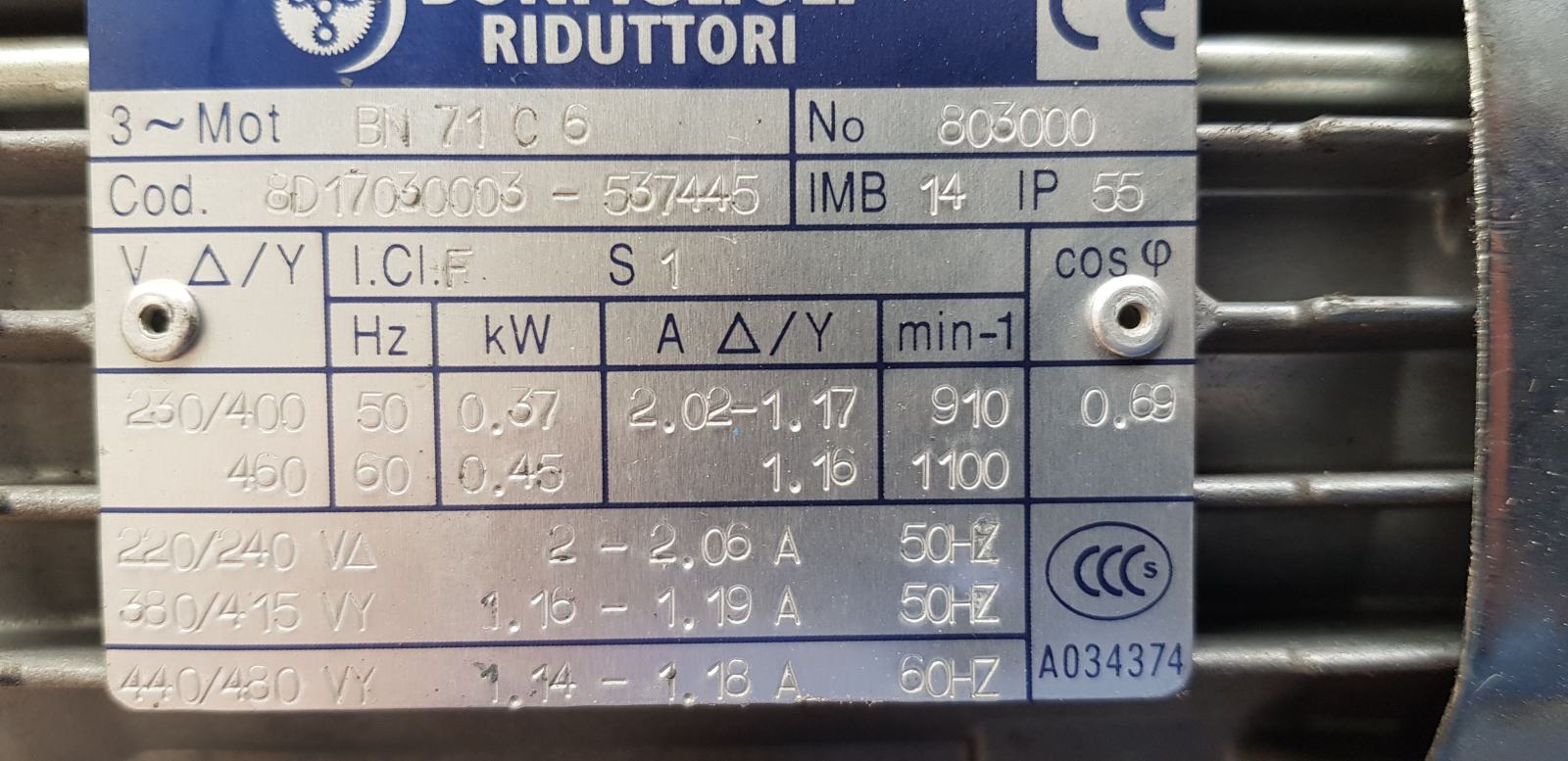 Elektromotor 0,37 kW, 910 obr./min, trofazni