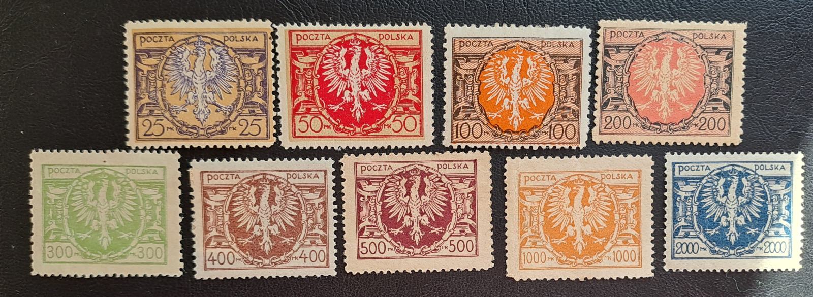 Poljska, dve celotni nežigosani seriji iz 1921/3 - ptice, orel