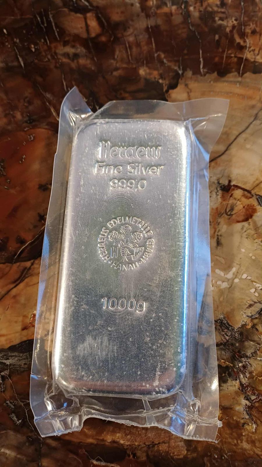 1kg srebrna naložbena palica Heraeus Edelmetalle Hanau