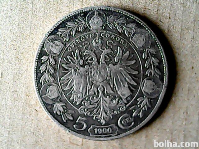 KOVANEC 5 kron 1900 Avstrijski tip-srebrnikkovanec