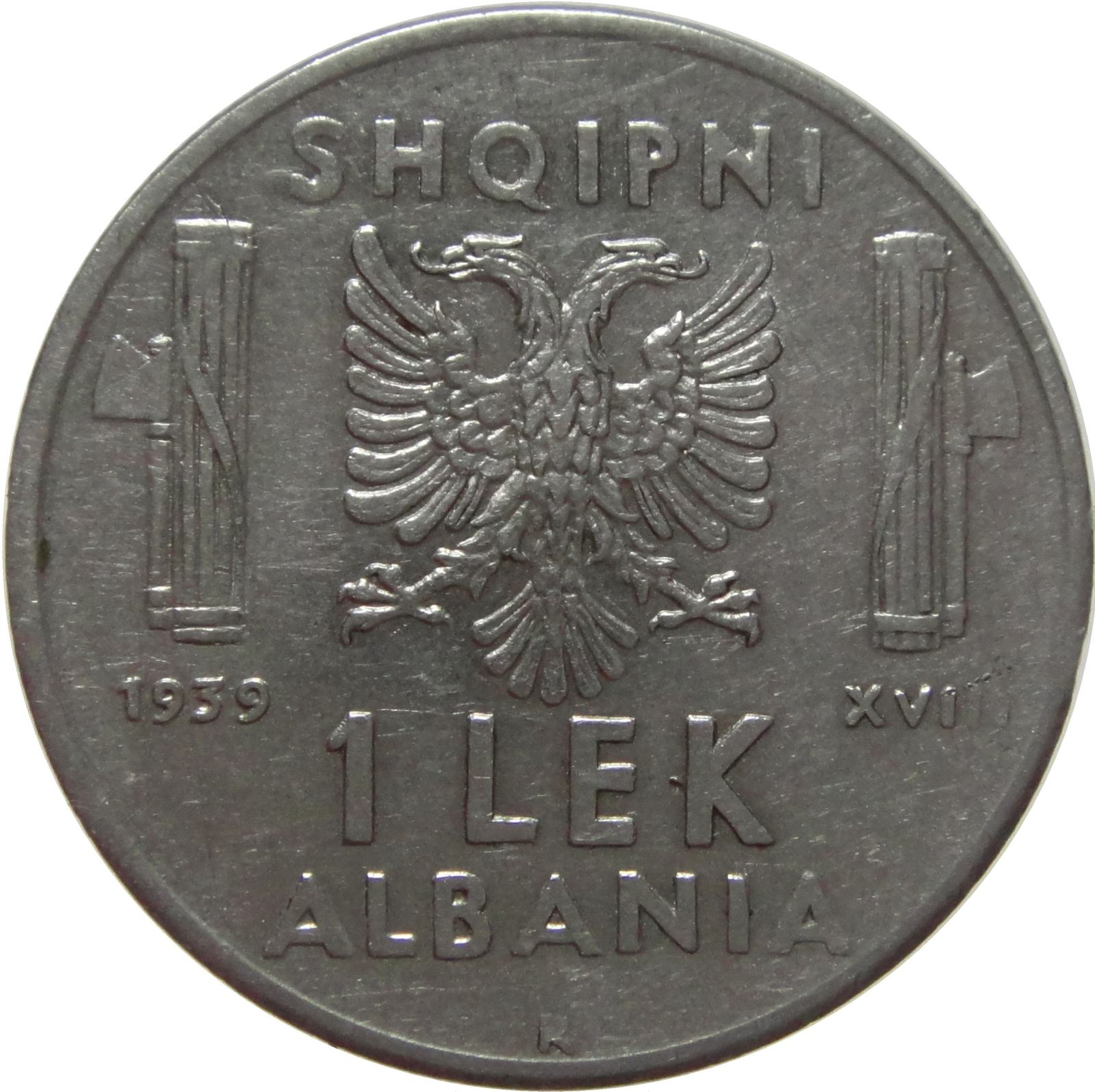 LaZooRo: Albanija 1 Lek 1939 R VF / XF