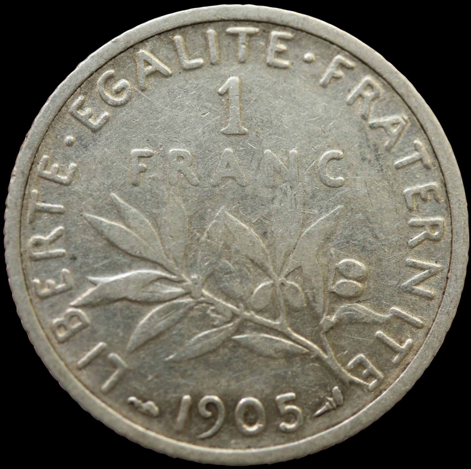 LaZooRo: Francija 1 Franc 1905 VF / XF - srebro