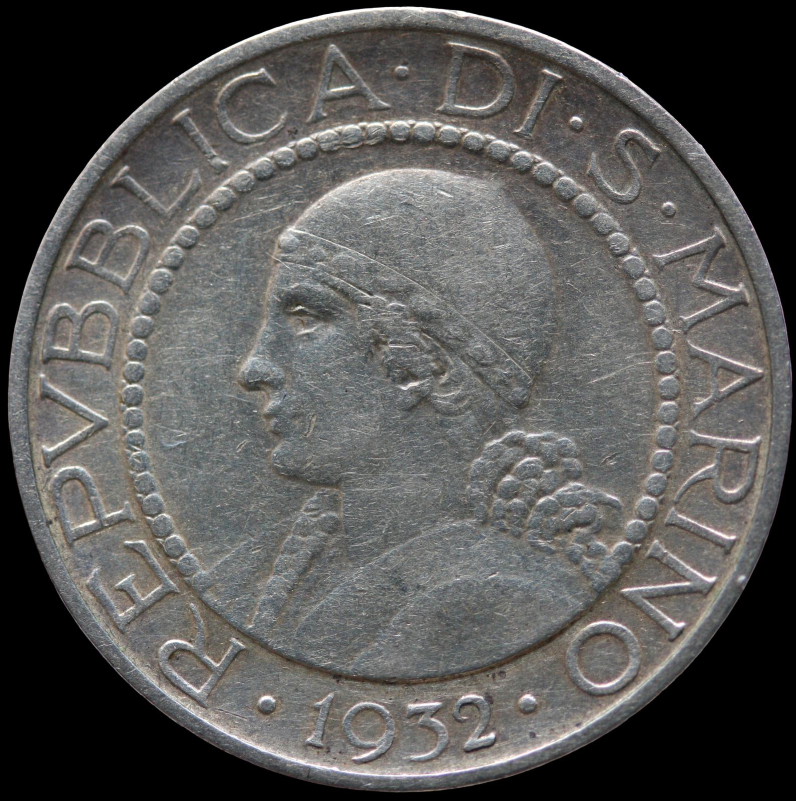 LaZooRo: San Marino 5 Lire 1932 XF / UNC redkejši - srebro