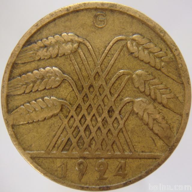 Nemčija 10 Pfennig 1924 G VF/XF