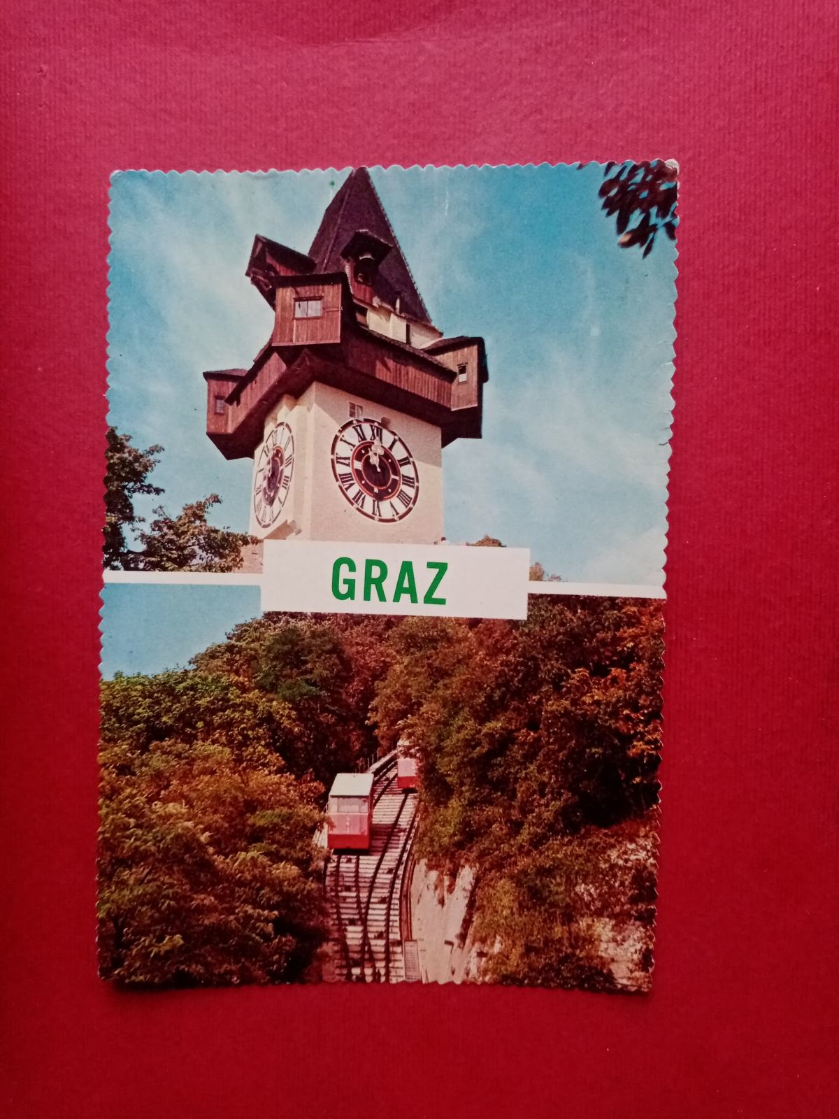 Graz.Uhrturm und Schlossbergbahn,vzpenjača,vlak