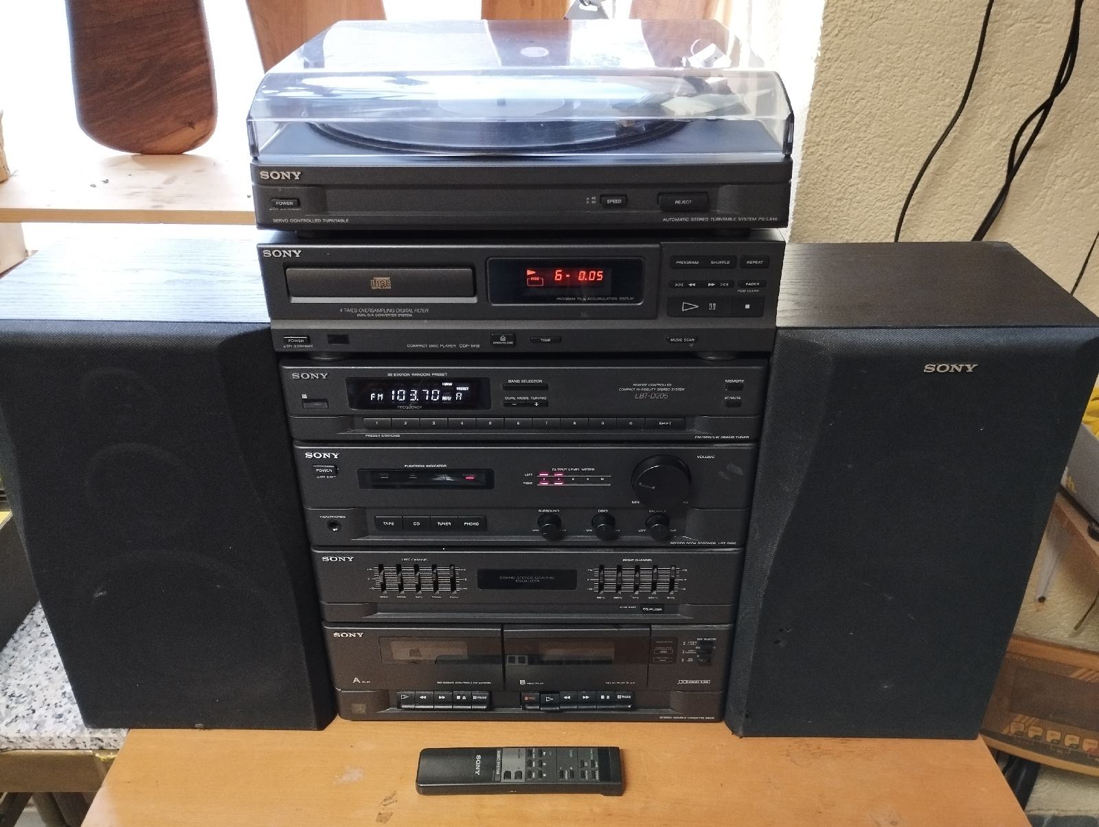 SONY LBT-D205, glasbeni stolp, gramofon, kasetnik, cd