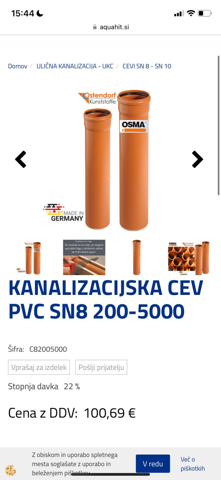 Kanalizacijska cev PVC SN8 200