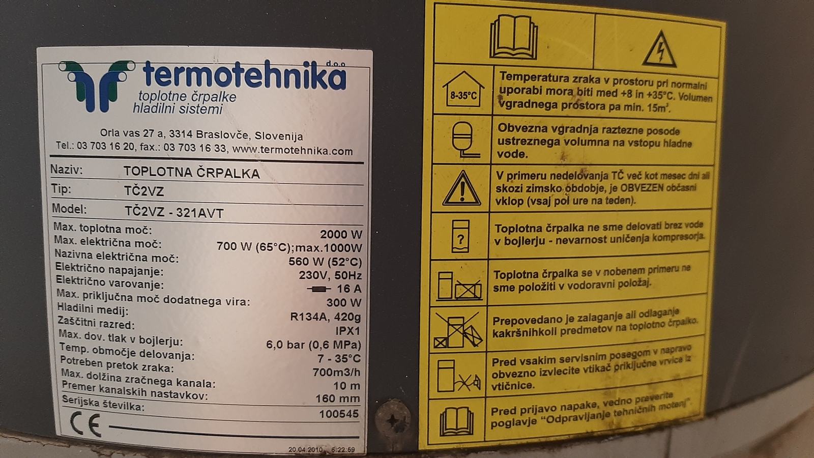 Toplotna črpalka za sanitarno vodo TERMOTEHNIKA, 300L
