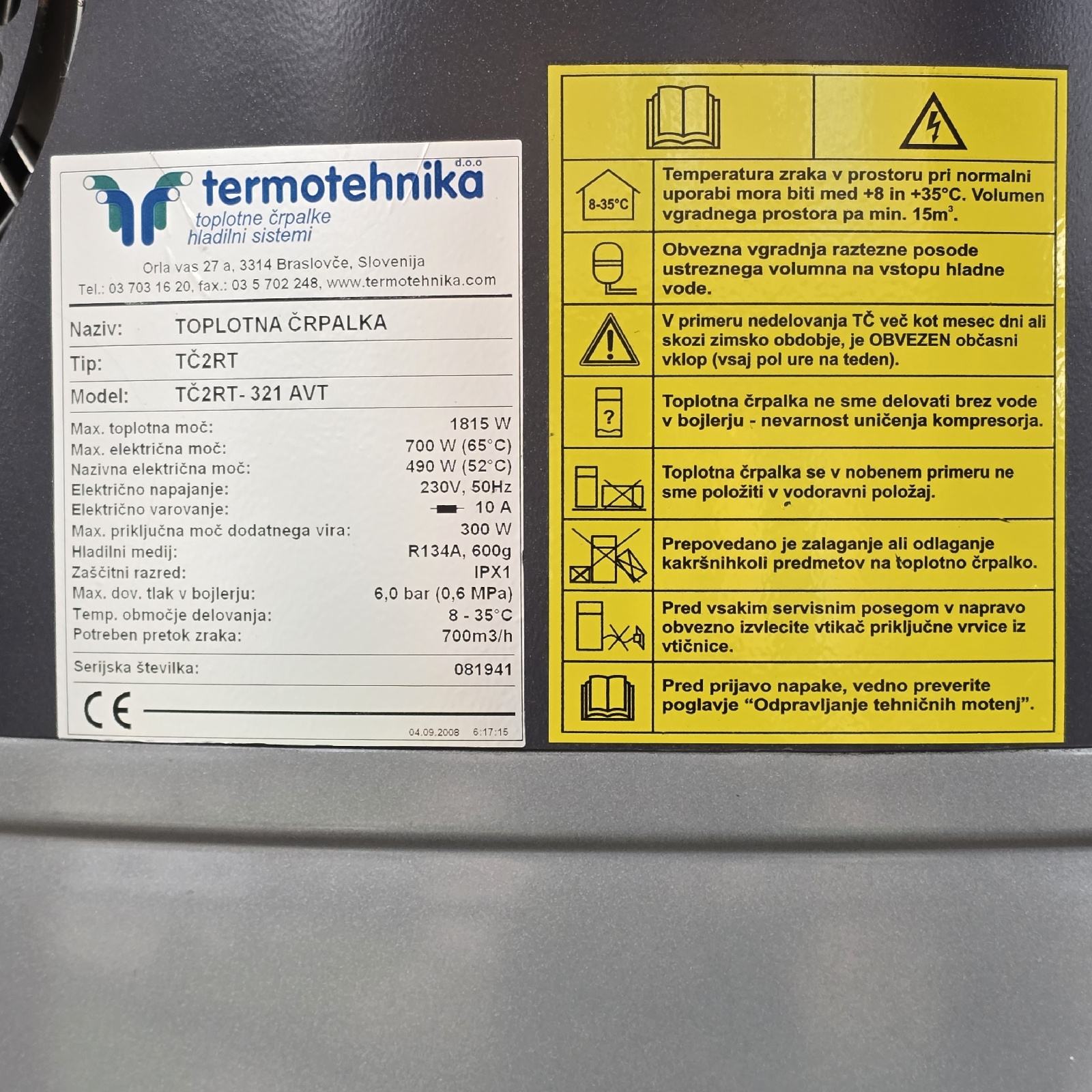 Toplotna črpalka za sanitarno vodo Termotehnika 300L
