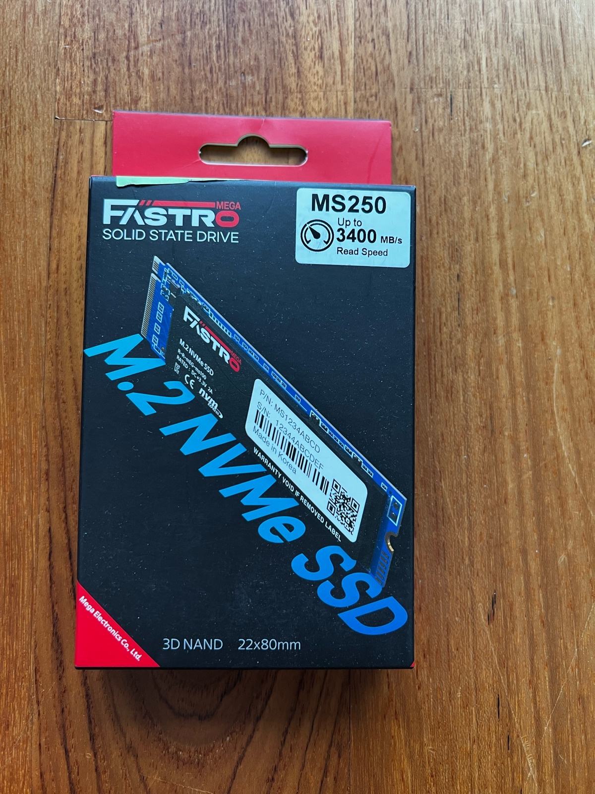 Mega Fastro MS250 NVMe SSD 1tb, zapakiran