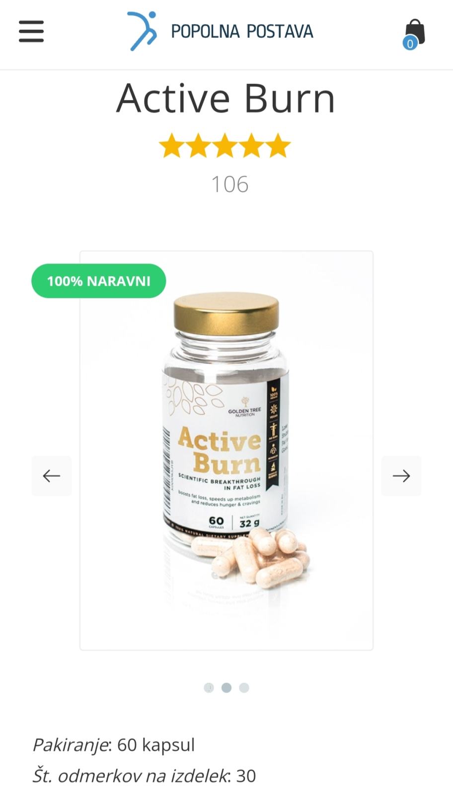 ACTIVE BURN Popolna postava prehranski dodatek