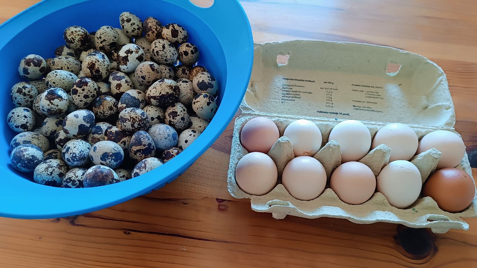 Domača prepeličja in kokošja jajca