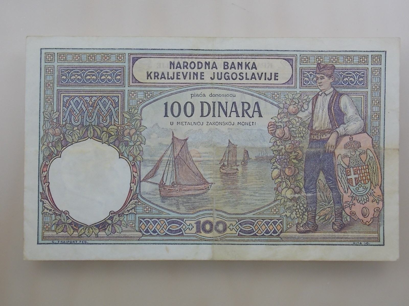 100 Dinara Kraljevina Jugoslavija 1929 O.1812