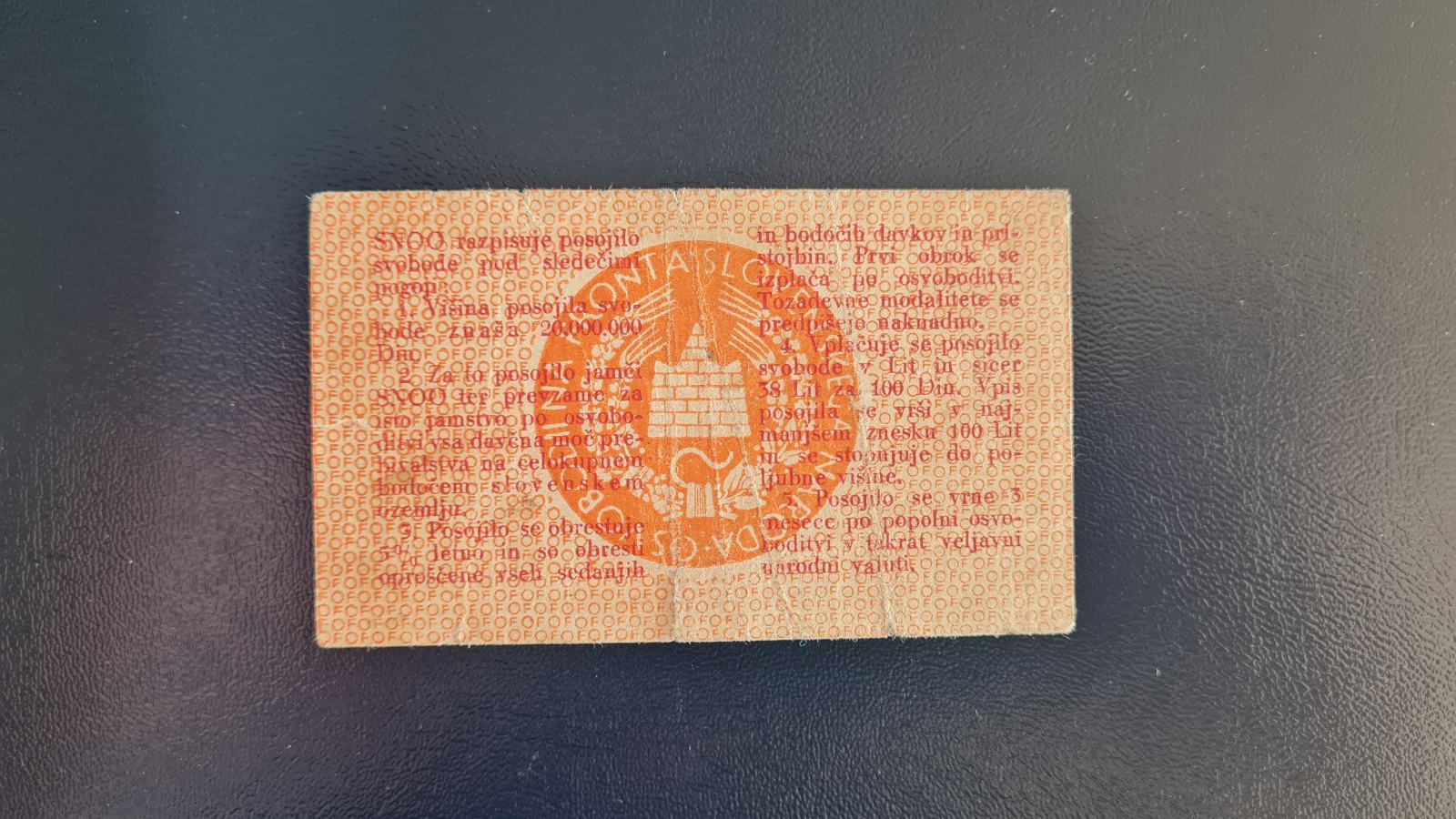 50 lir 1942 PARTIZANSKE OBVEZNICE