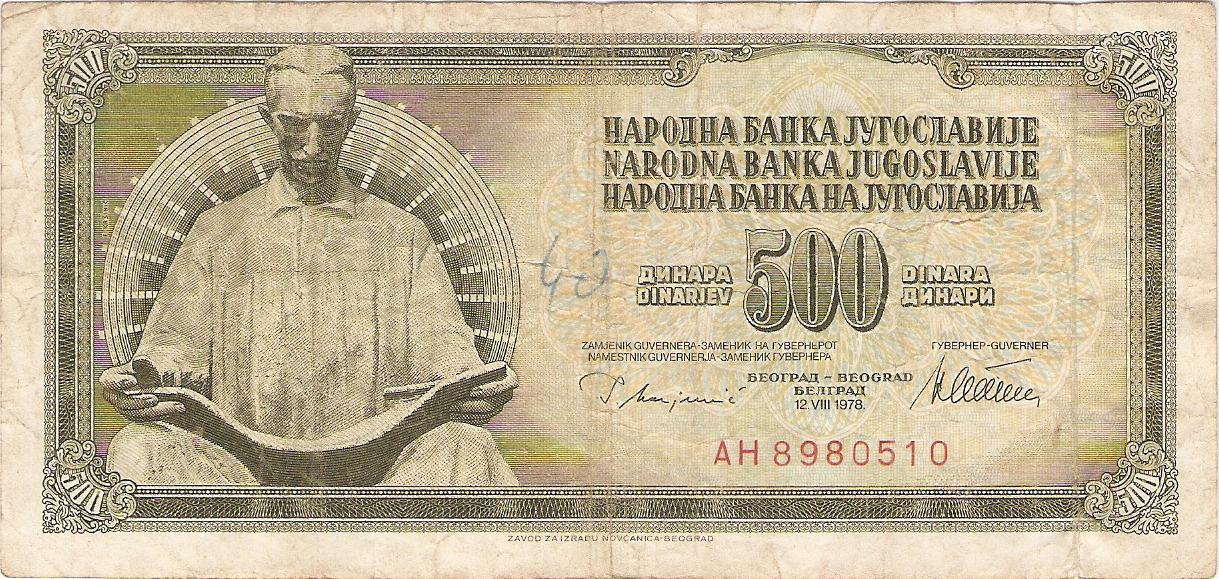 BANKOVEC 500 dinarjev 1978 Jugoslavija