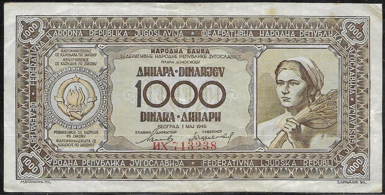 FNRJ 1000 dinarjev 1946 XF