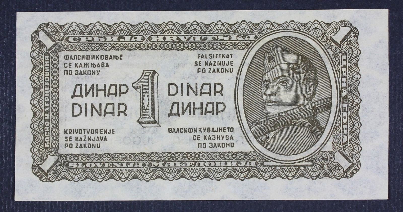 Jugoslavija 1 dinar 1944 - temen tisk - UNC
