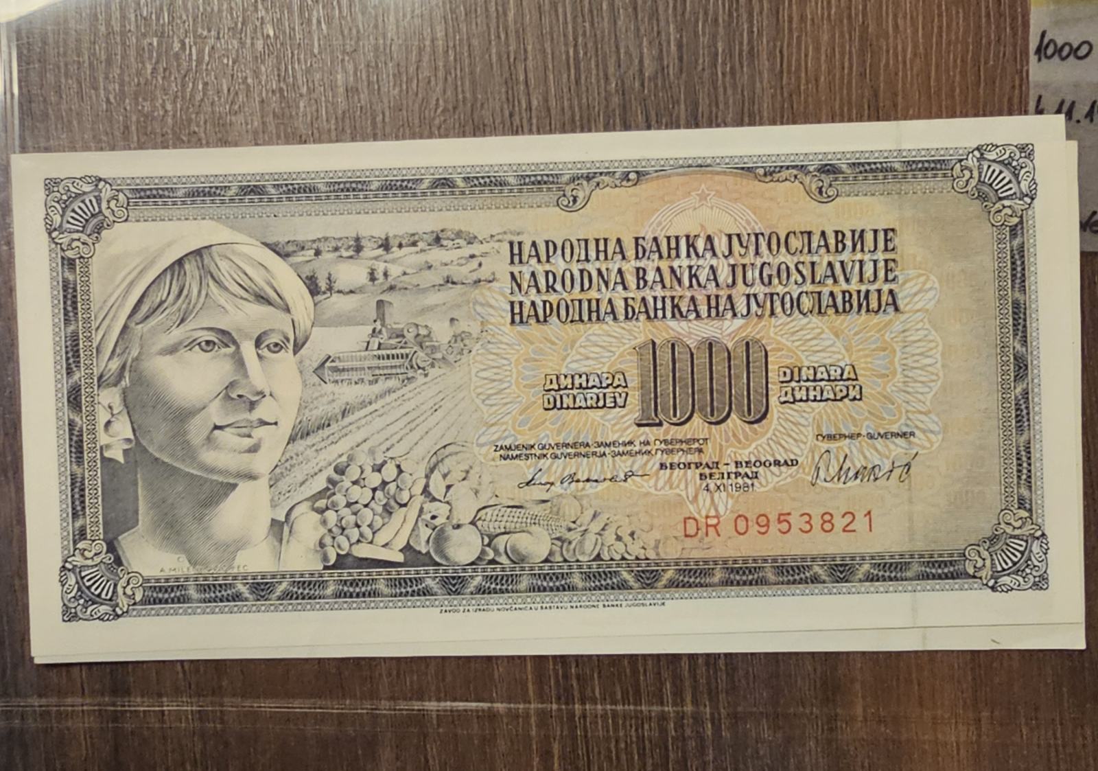 JUGOSLAVIJA - 1000 DIN 1981 UNC