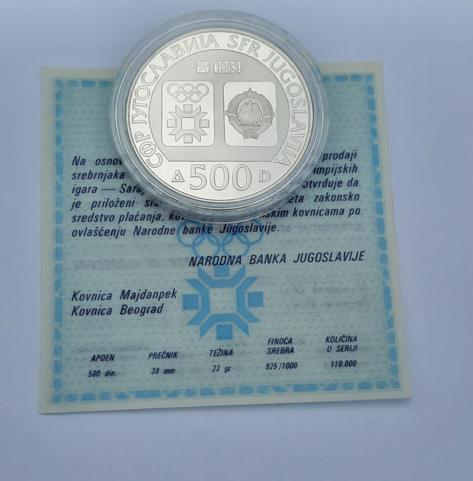 KOVANEC 500 DINARJEV OLIMPIJSKE IGRE SARAJEVO (SREBRNIK)