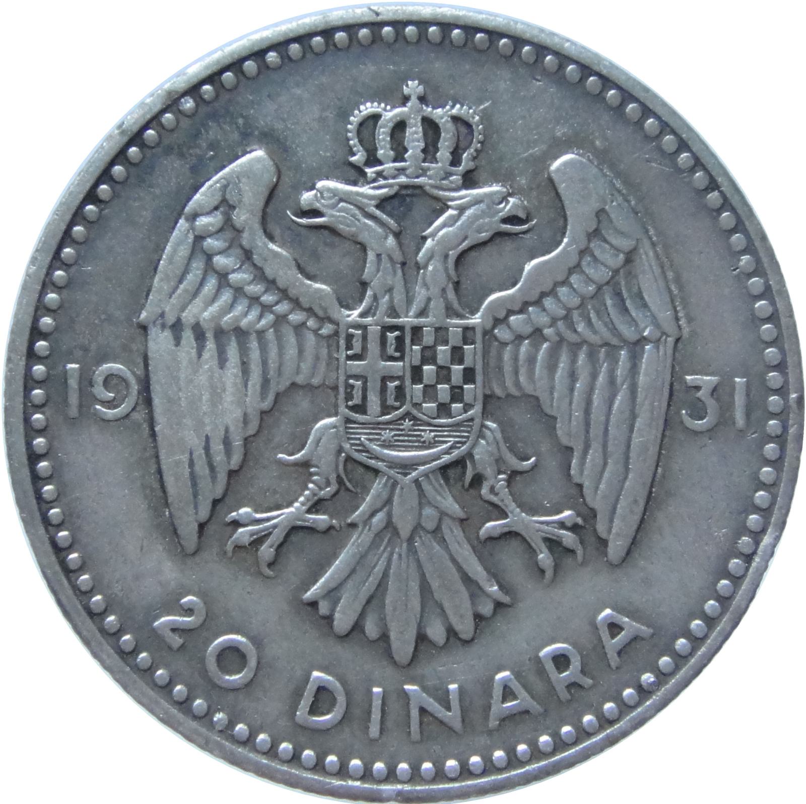 LaZooRo: Jugoslavija 20 Dinara 1931 VF - Srebro